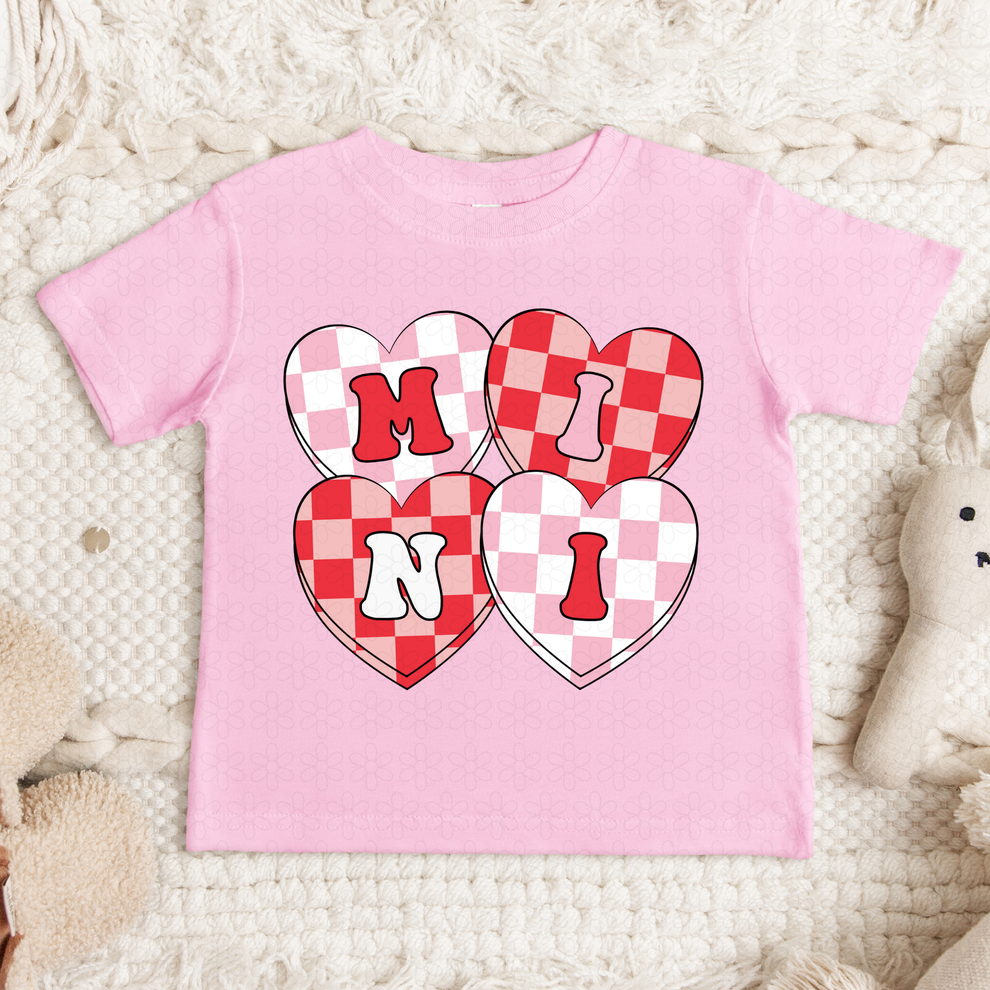 Pink Red Checkered Hearts Mini Kids Completed Tee – The Wholesale Shack